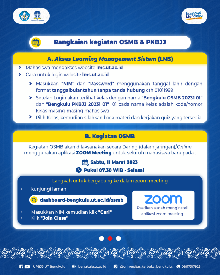 Pelaksanaan OSMB dan PKBJJ Universitas Terbuka Bengkulu Masa Registrasi ...