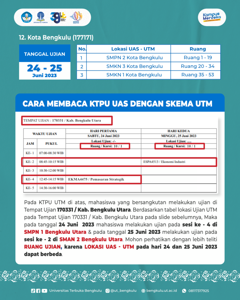 Informasi Lokasi dan Jadwal Pelaksanaan UAS UTM, UO MK dan UO TAP ...