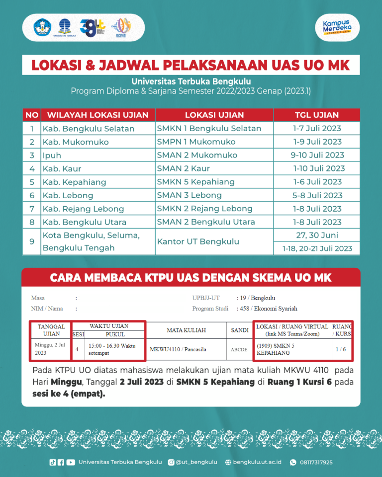 Informasi Lokasi dan Jadwal Pelaksanaan UAS UTM, UO MK dan UO TAP ...
